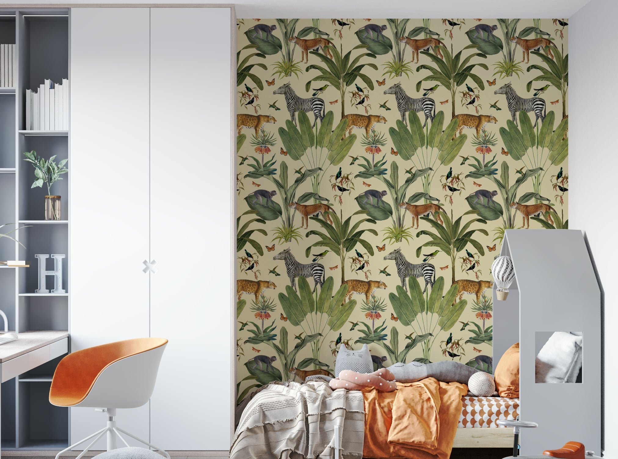 Vintage Safari Animal Wallpaper - Botanical Jungle Print
