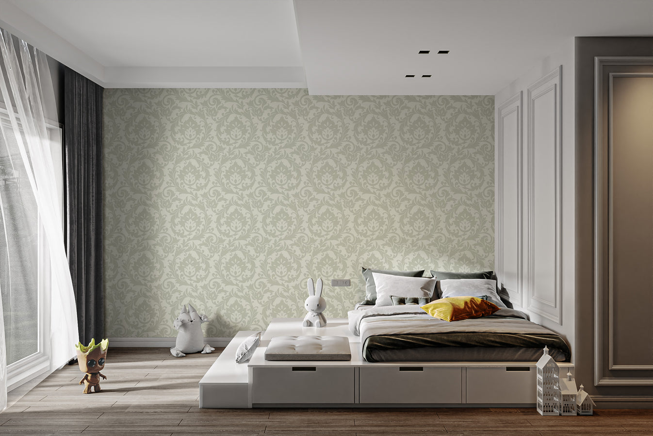 Warm Autumn Leaves Wallpaper | Symmetric Damask Murals