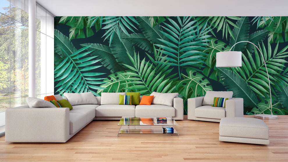 Green Leaf Wallpaper | Tropical Large Leaf Mural