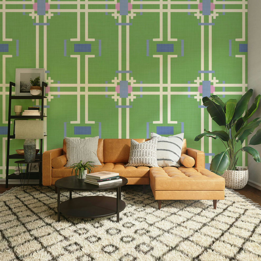 Modern Green Lattice Wallpaper - Geometric Wall Art