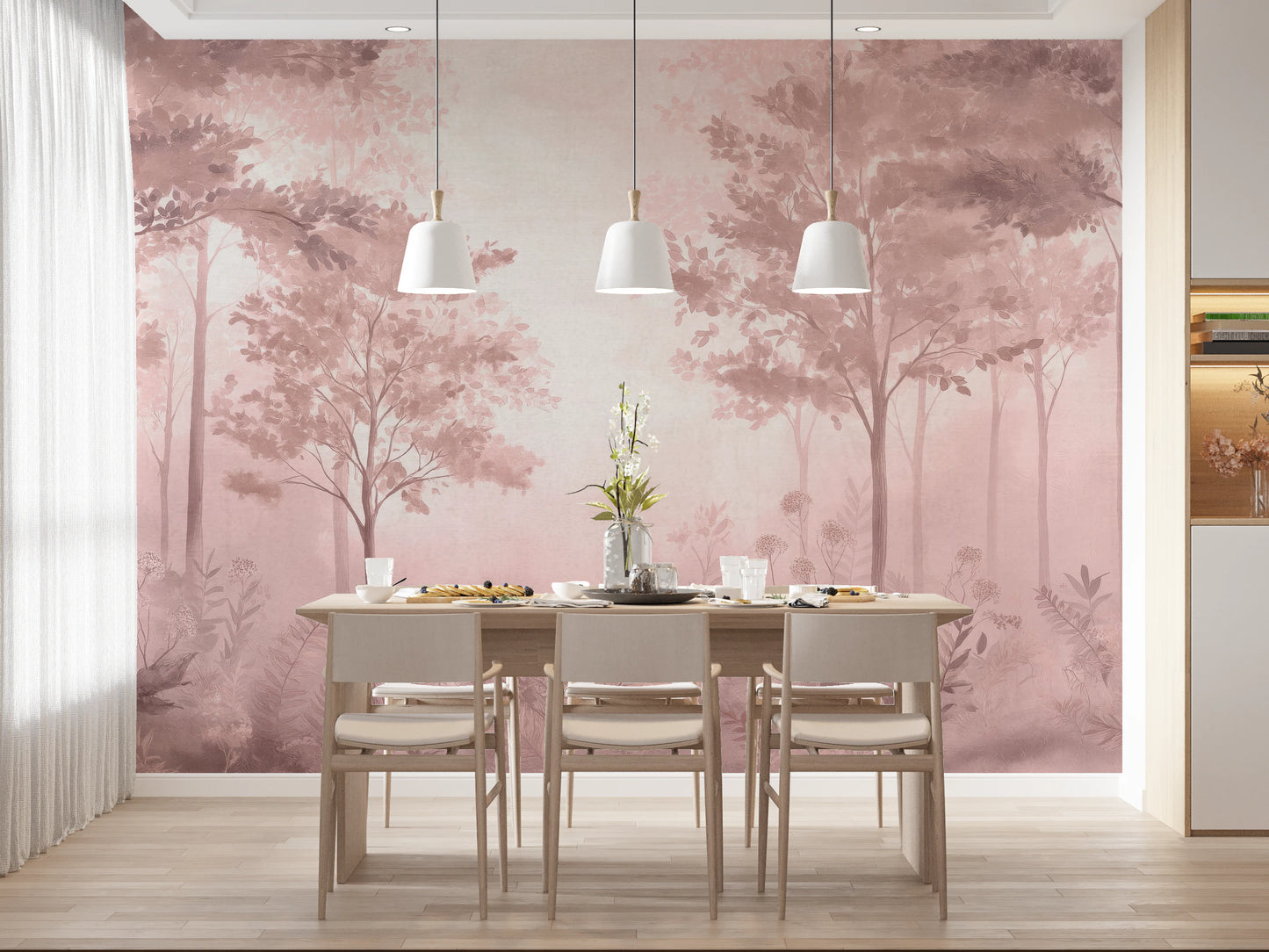 Dusty Rose Forest Wallpaper Mural