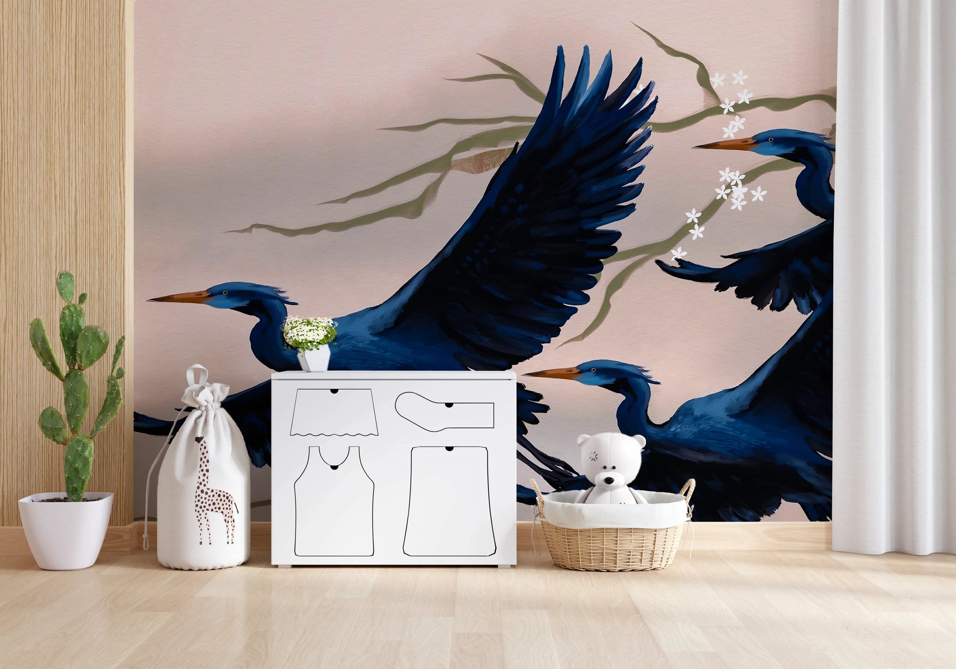 Blue Heron Floral Wallpaper Mural