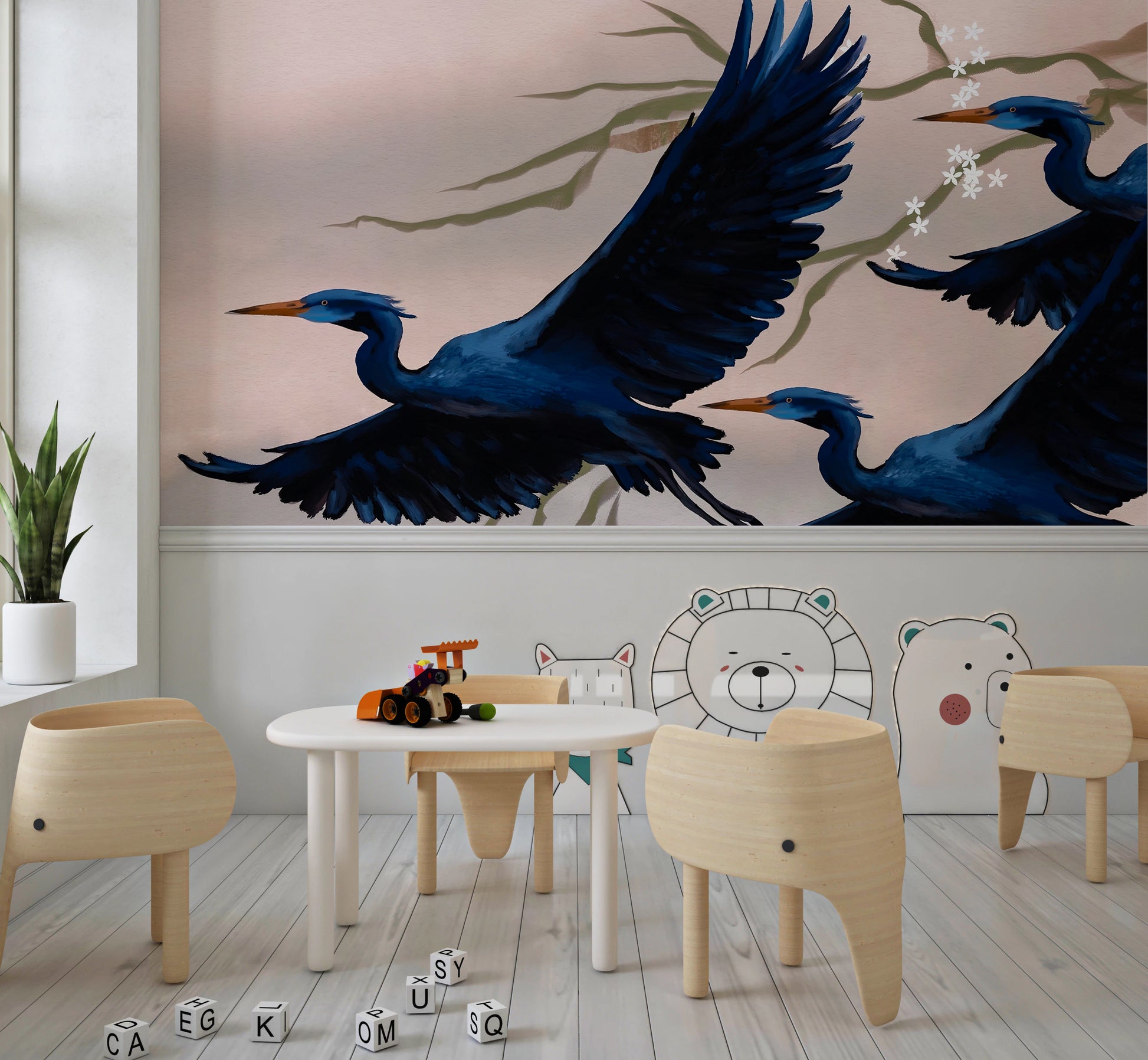 Blue Heron Floral Wallpaper Mural