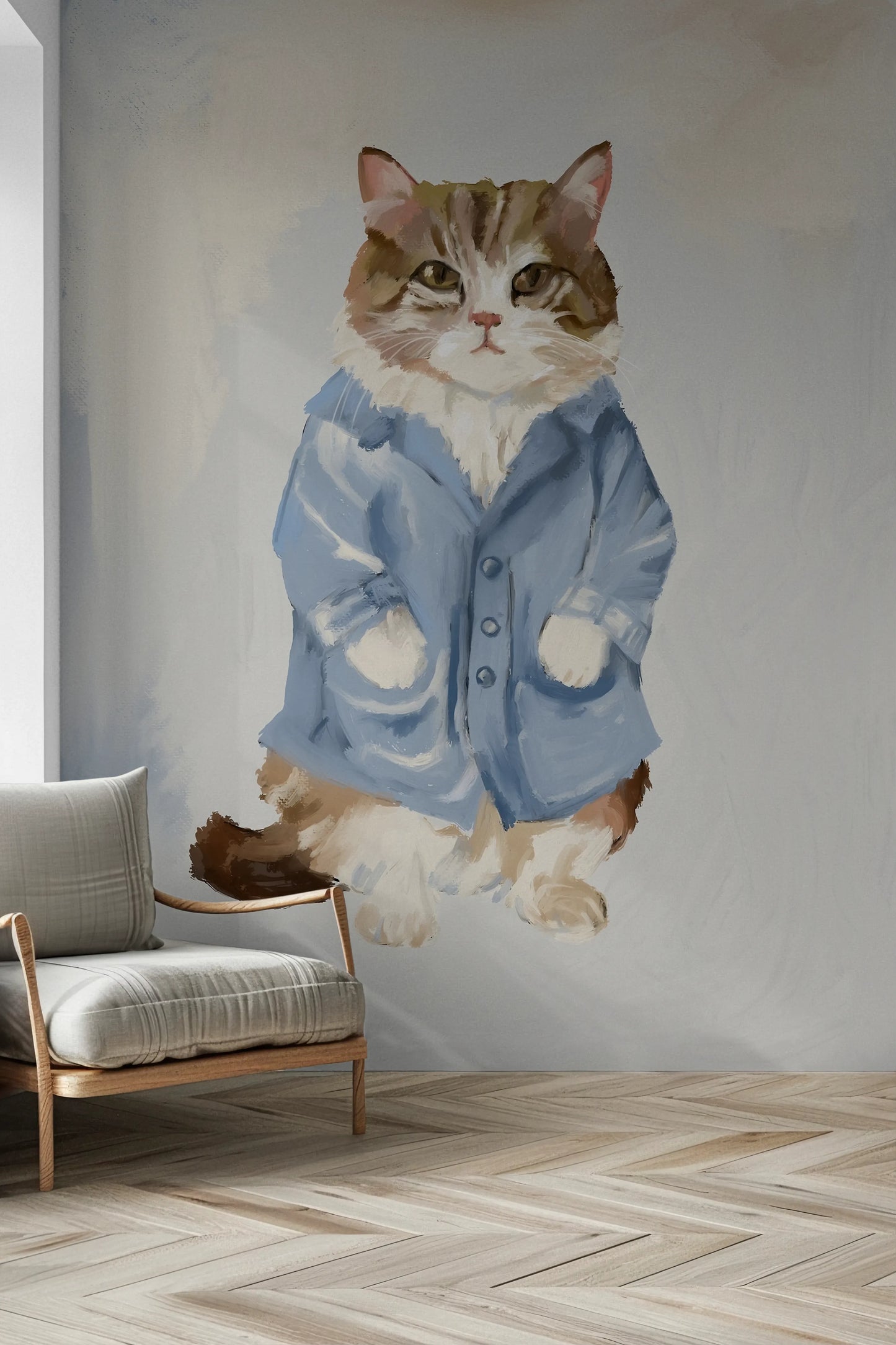 Blue Jacket Cat Art Wallpaper