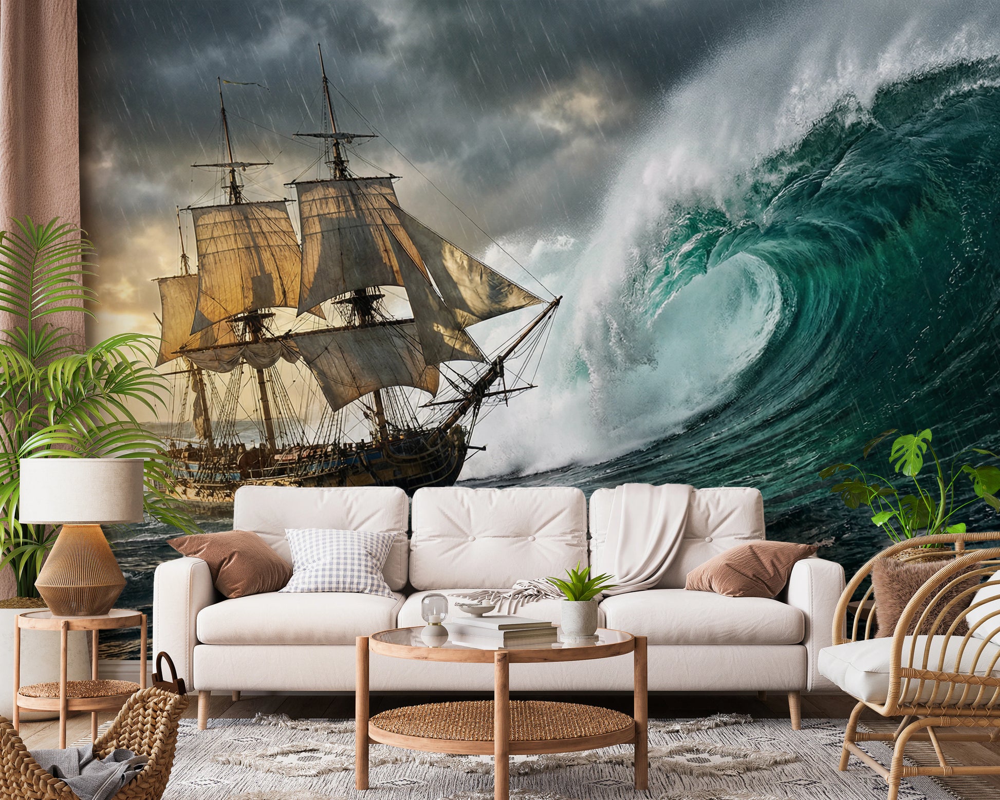 Tall Ship & Wave Wallpaper Mural