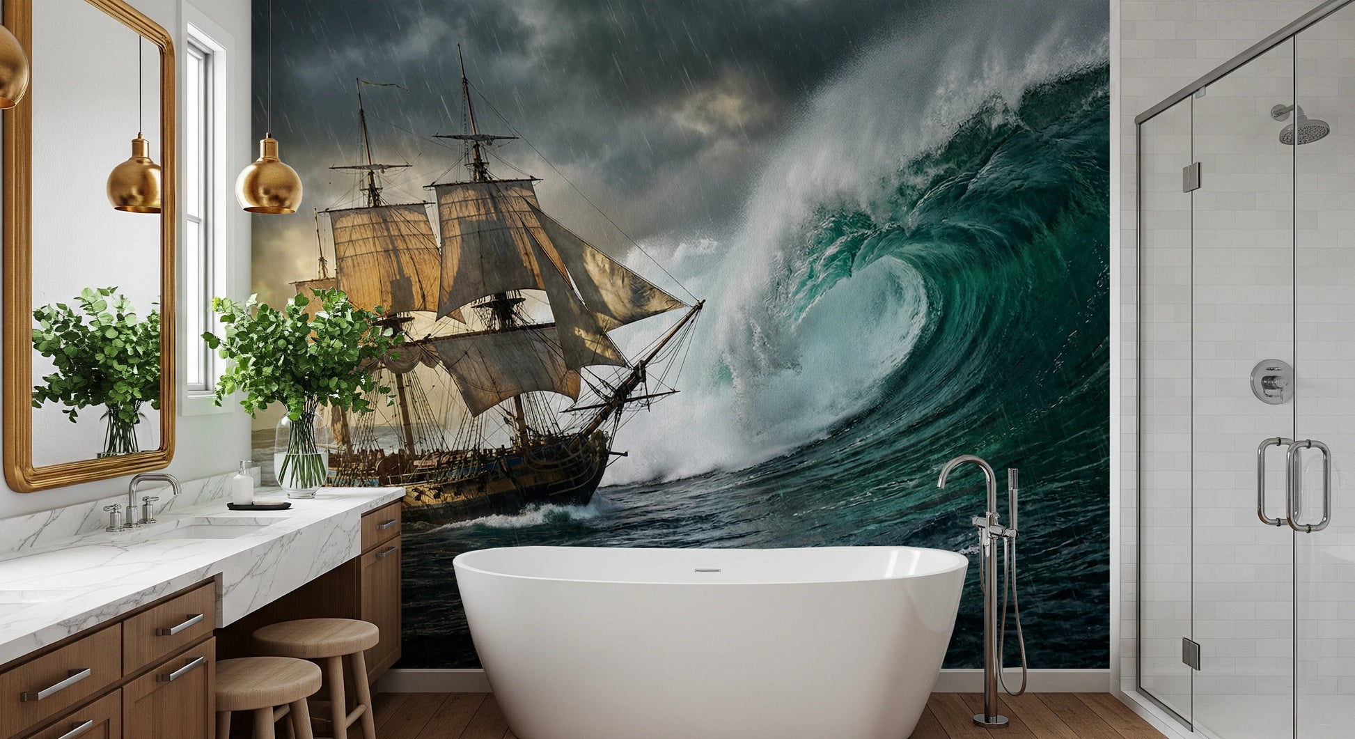 Tall Ship & Wave Wallpaper Mural
