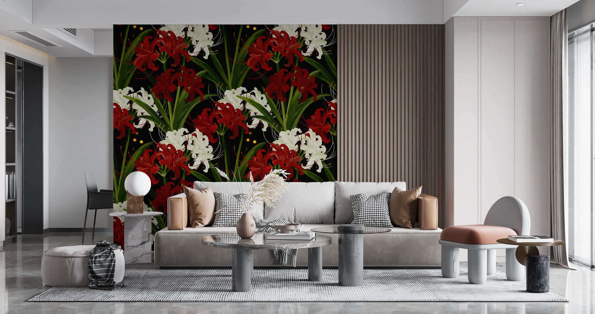 Noir Floral Wallpaper - Red & White Spider Lilies