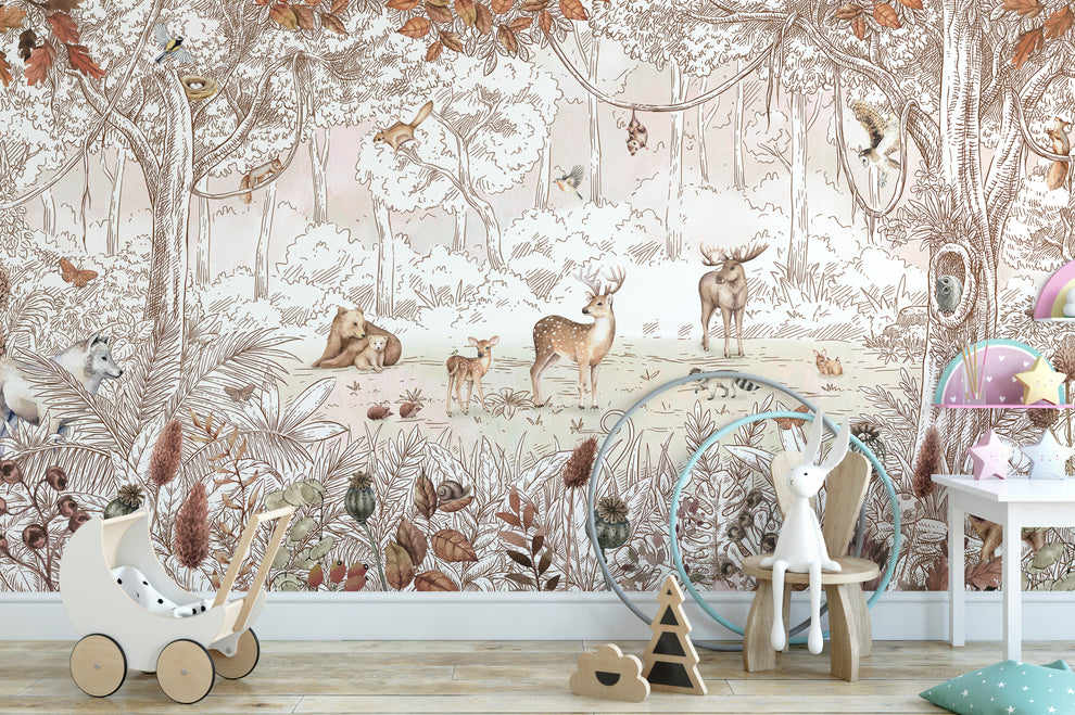 Autumn Forest Friends Wallpaper for Kids | Cozy or Fun Decor