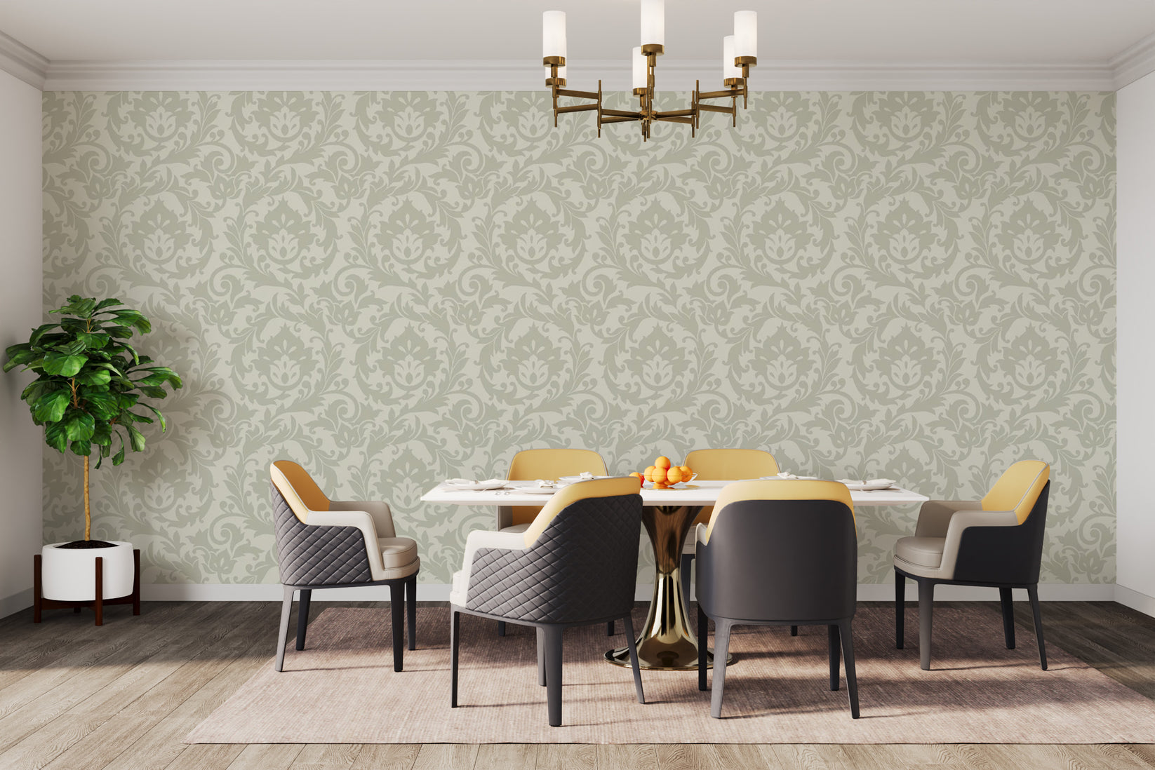 Warm Autumn Leaves Wallpaper | Symmetric Damask Murals