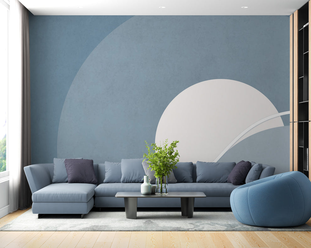 Blue & Gray Concentric Abstract Wallpaper Mural for Walls