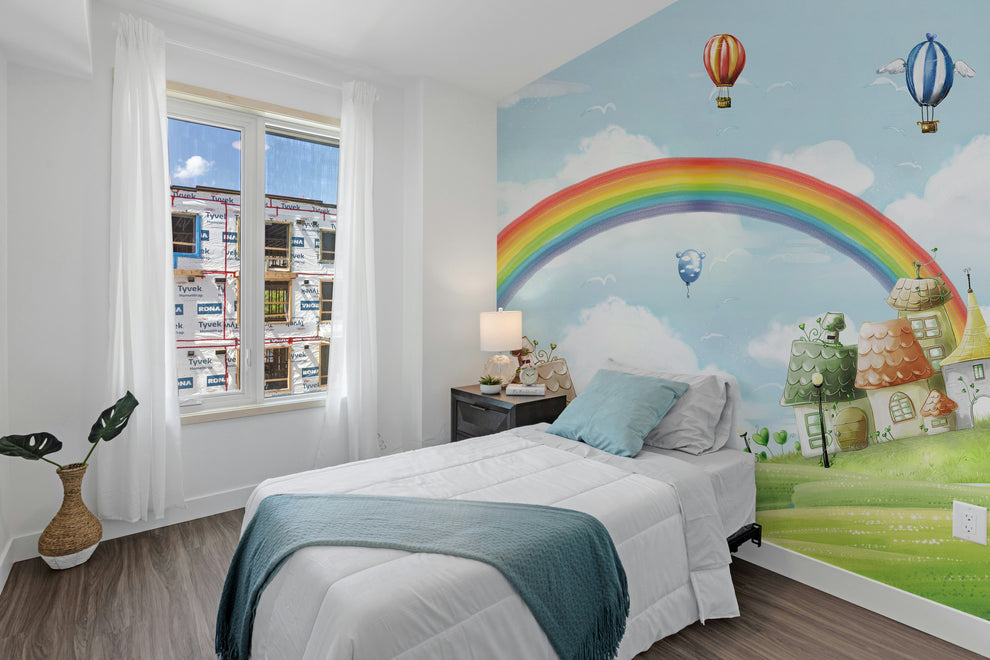 Kids City Landscape Rainbow Balloons Wallpaper – Giffywalls