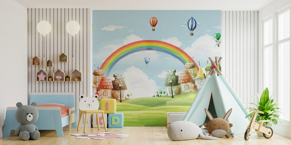 Kids City Landscape Rainbow Balloons Wallpaper – Giffywalls