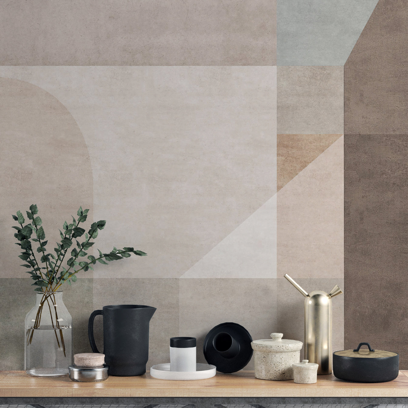 Modern Geometric Textured Wallpaper in Earth Tones