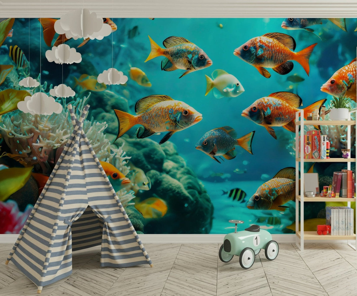Aquatic Harmony Wall Mural – Underwater Fish Wallpaper