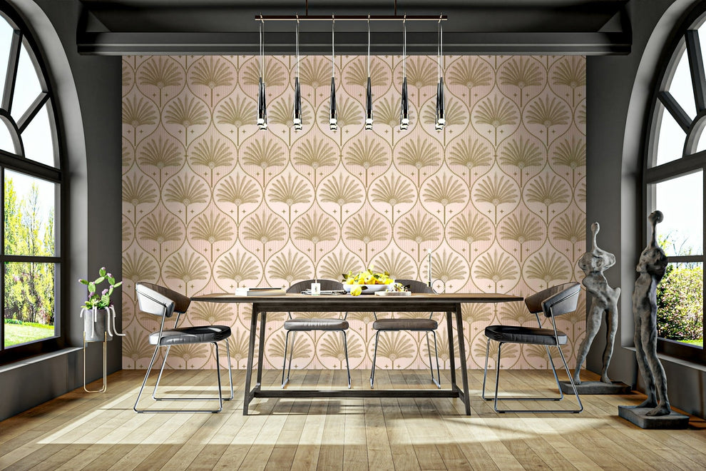 Art Deco Gold Palm Tree Pink Stripes Wallpaper Mural