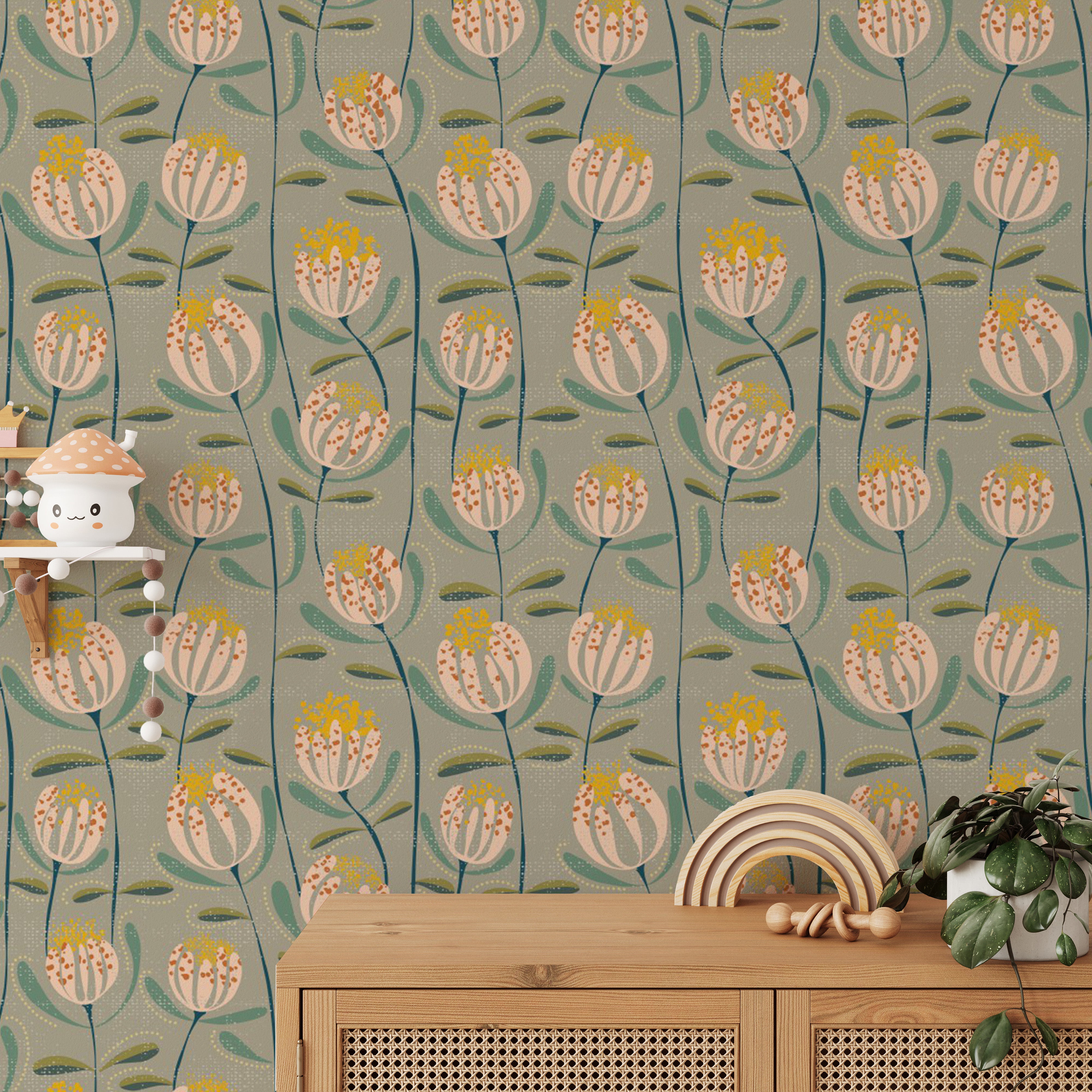 Blooming Elegance Earthy Skandi Wallpaper - Natural Beauty