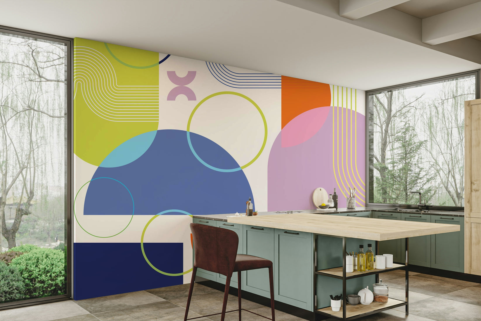 Bold Geometric Wall Mural for Striking Wall Design