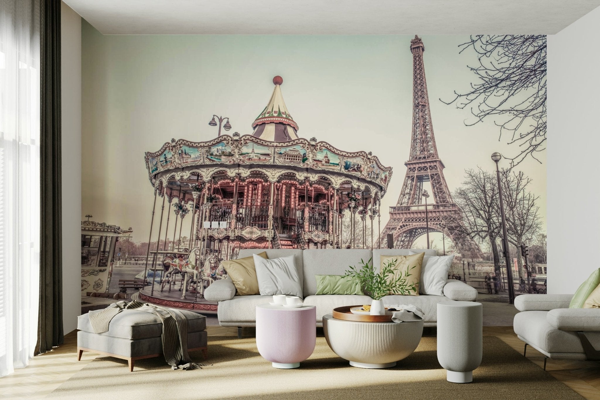 Carousel and Eiffel Tower Wall Mural – Parisian Wallpaper