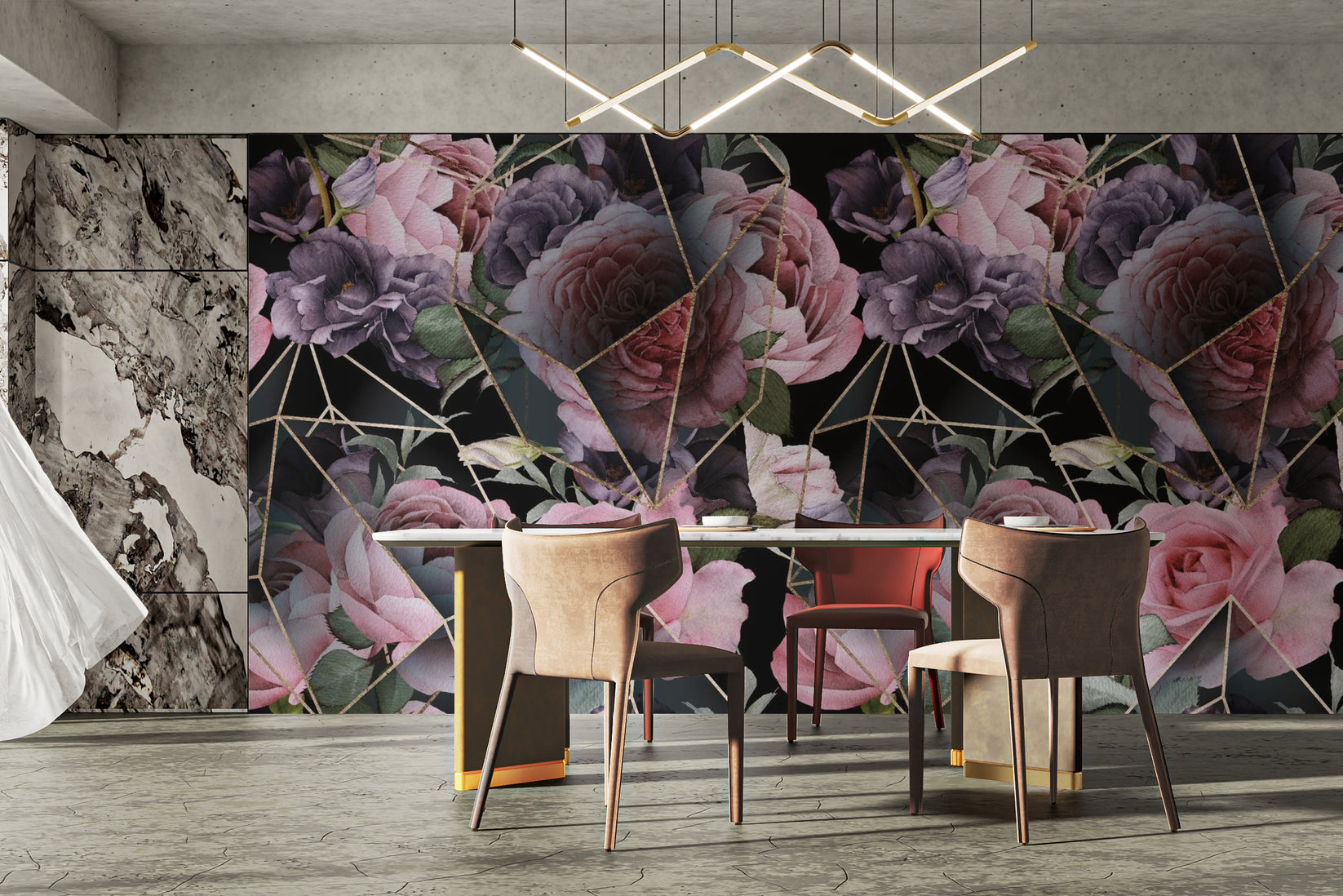 Chic Pink Polygonal Floral Wallpaper Murals - Modern Decor