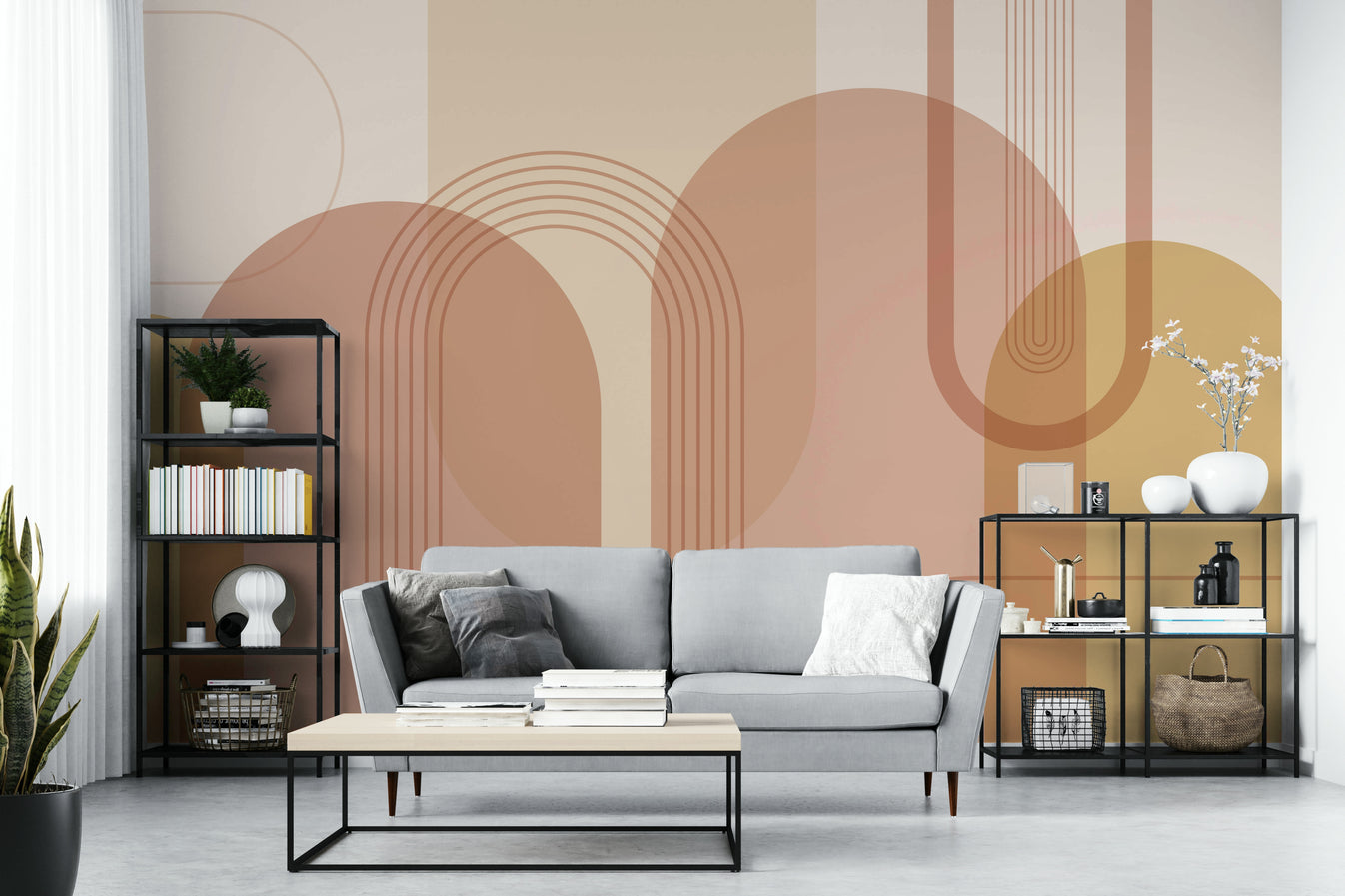 Chic Sunset Arches Wallpaper in Warm Earthy Tones