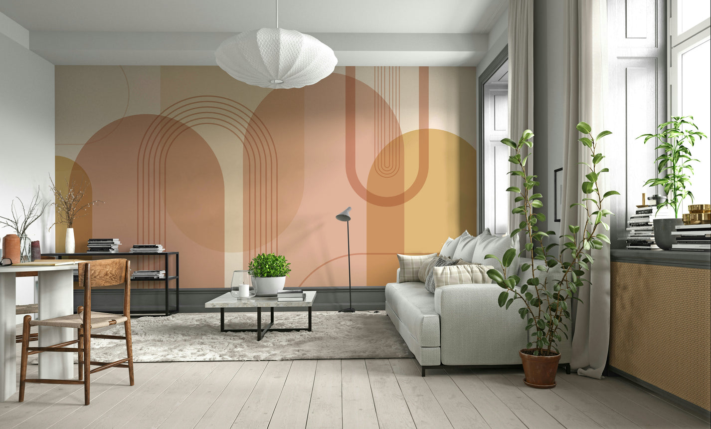 Chic Sunset Arches Wallpaper in Warm Earthy Tones