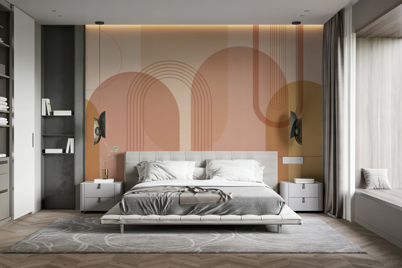 Chic Sunset Arches Wallpaper in Warm Earthy Tones
