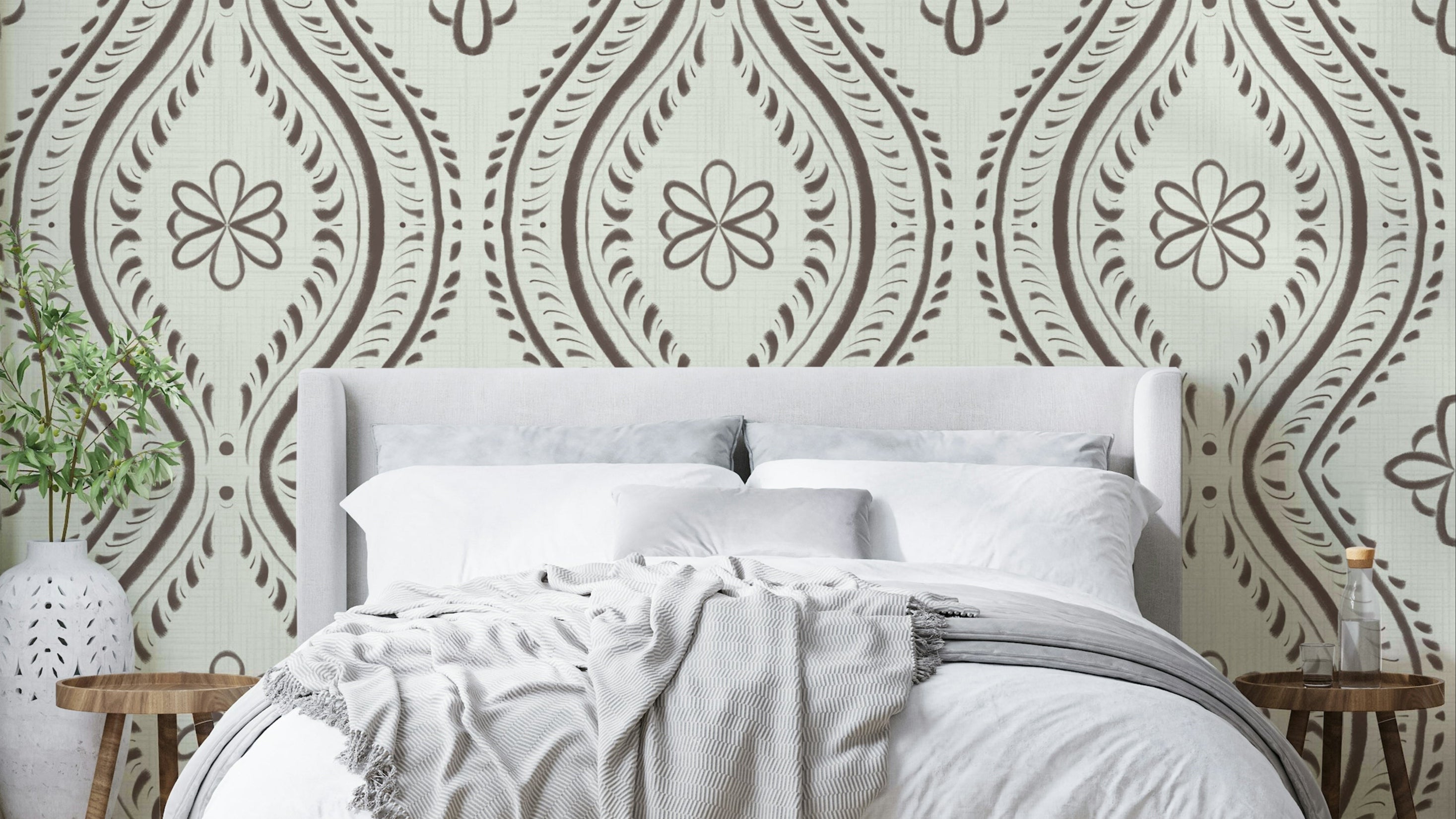 Coffee Quartz Damask – Warm Classic Wall Mural