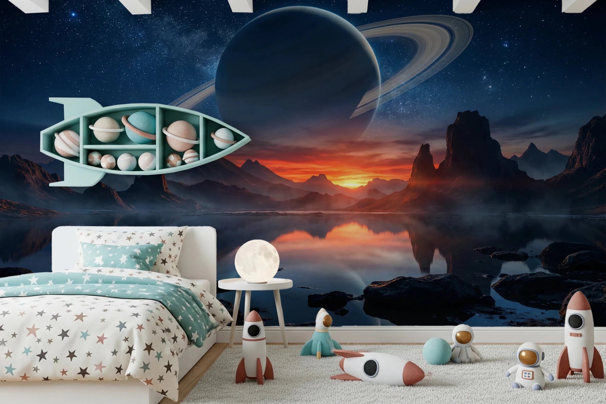 Cosmic Reflection Wall Mural for Modern Space Themed Decor