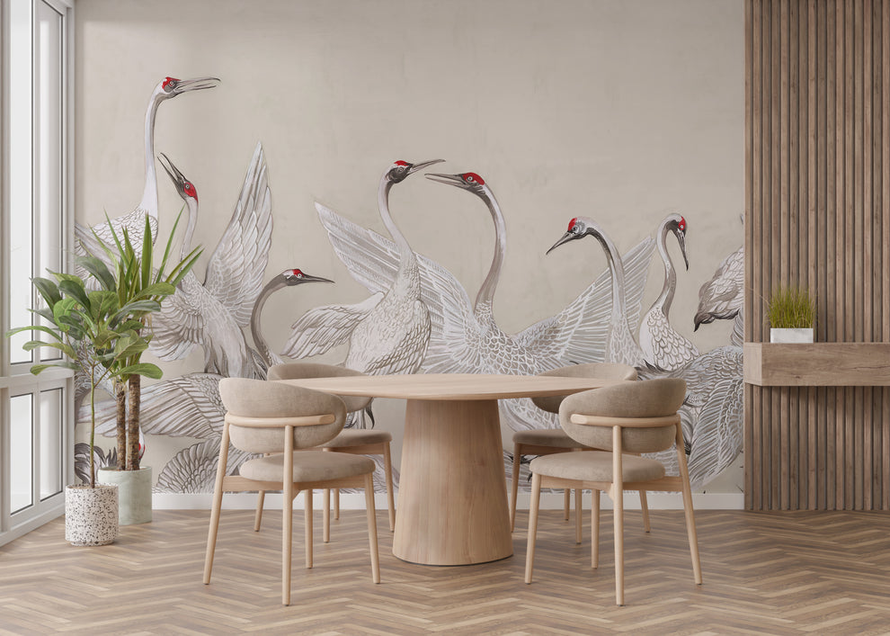 Crane Dance Wallpaper Mural – Luxury Nature Inspired Art