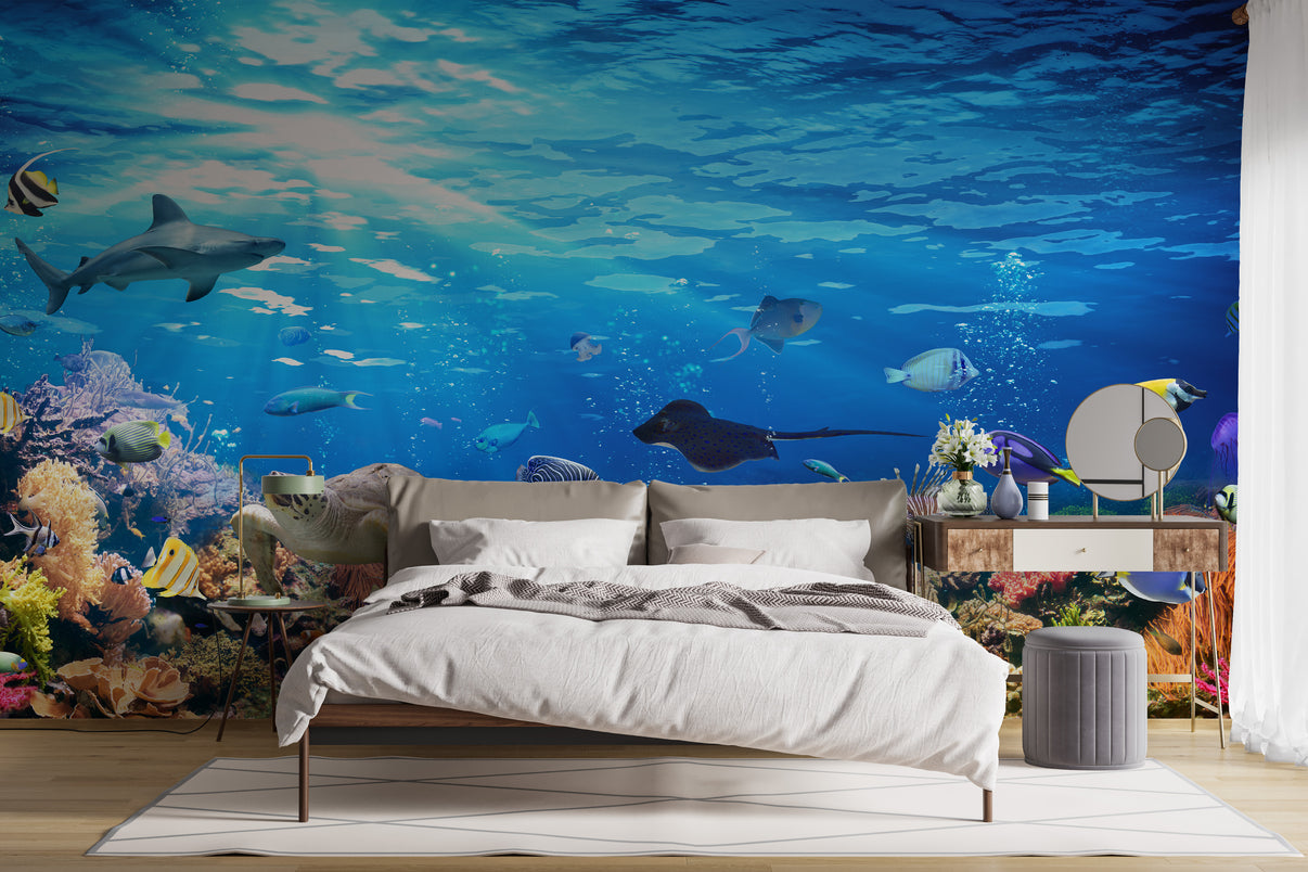 Deep Blue Sea & Coral Reef Wallpaper Mural - Shop Now