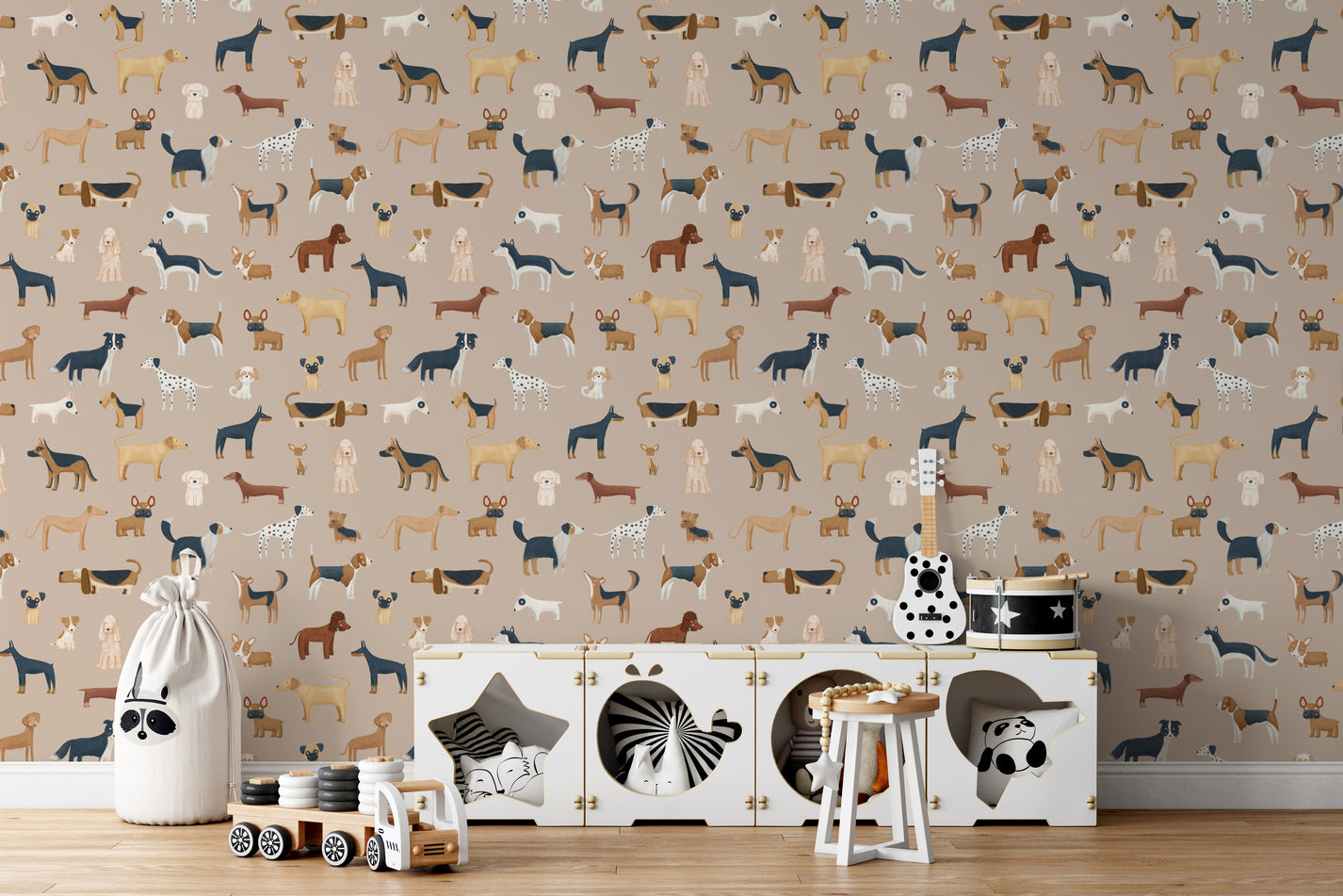Dog Wallpaper - Brown Canine Mosaic Pattern - Giffywalls