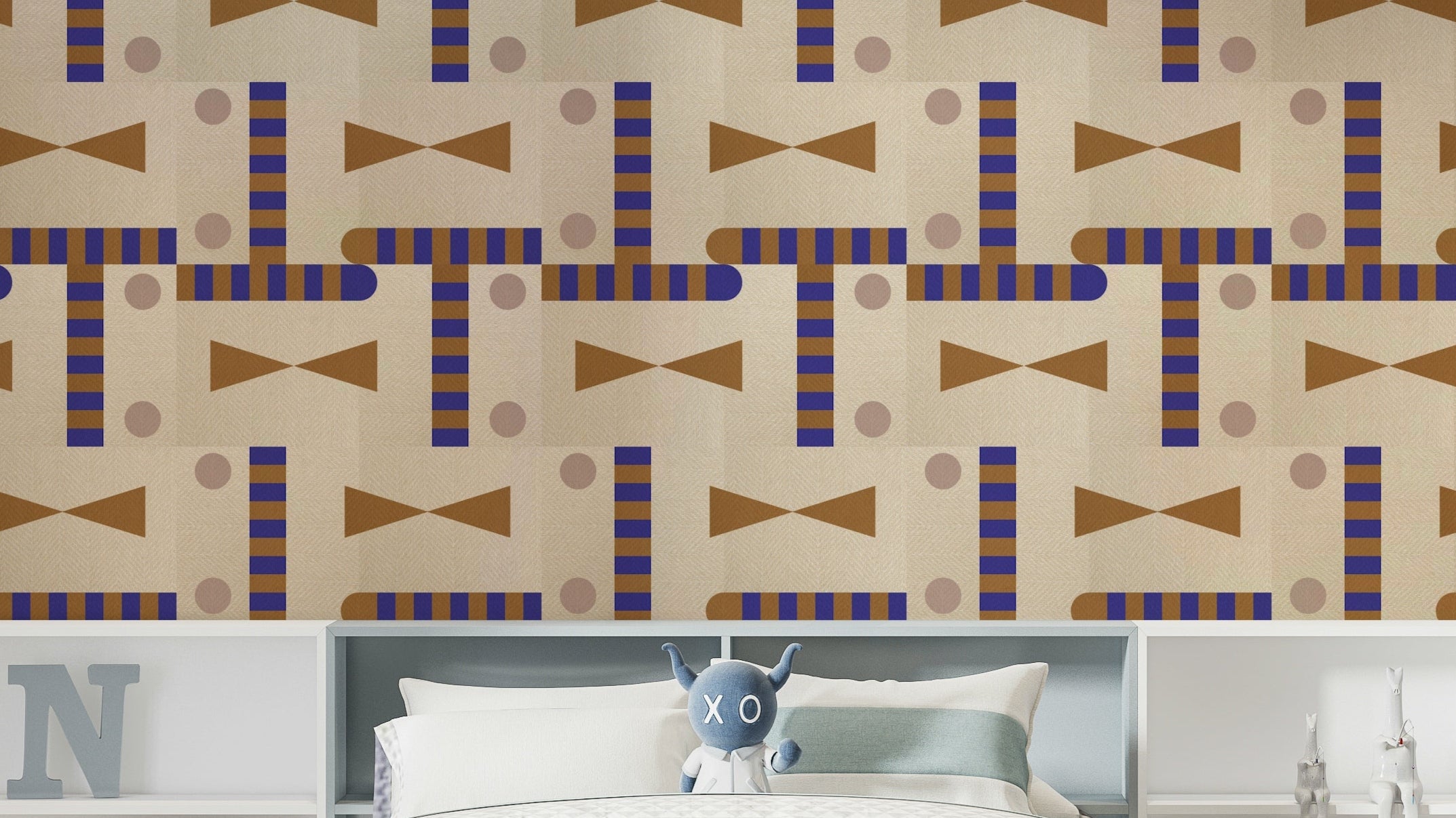 Earthy Geometric Wallpaper with Woven Look Finish