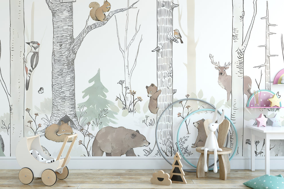 Enchanted Forest Fauna Watercolor Wall Mural | Giffywalls