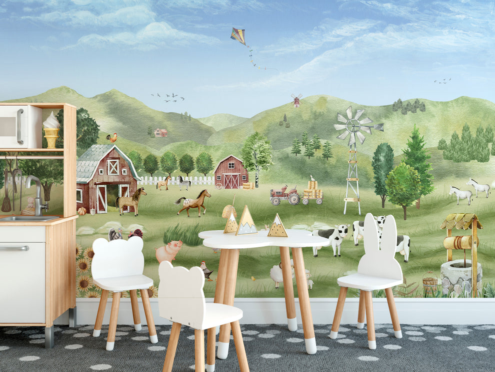 Farm Animals Wallpaper for Nursery Walls - Giffywalls