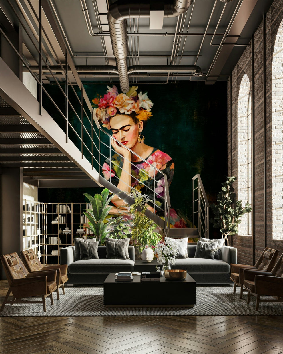 Floral Frida Mexican Muse Portrait Wallpaper Mural
