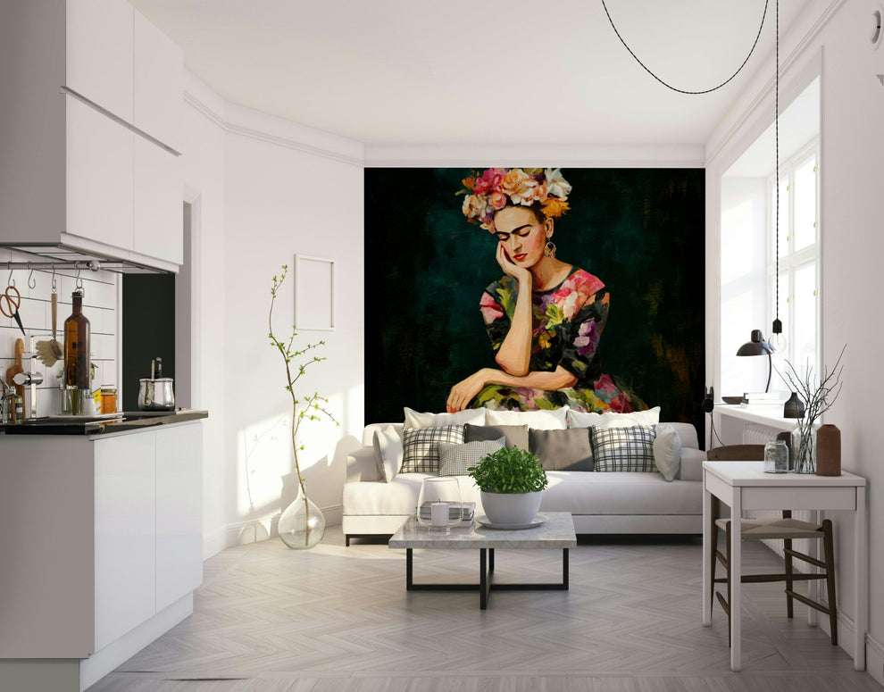 Floral Frida Mexican Muse Portrait Wallpaper Mural