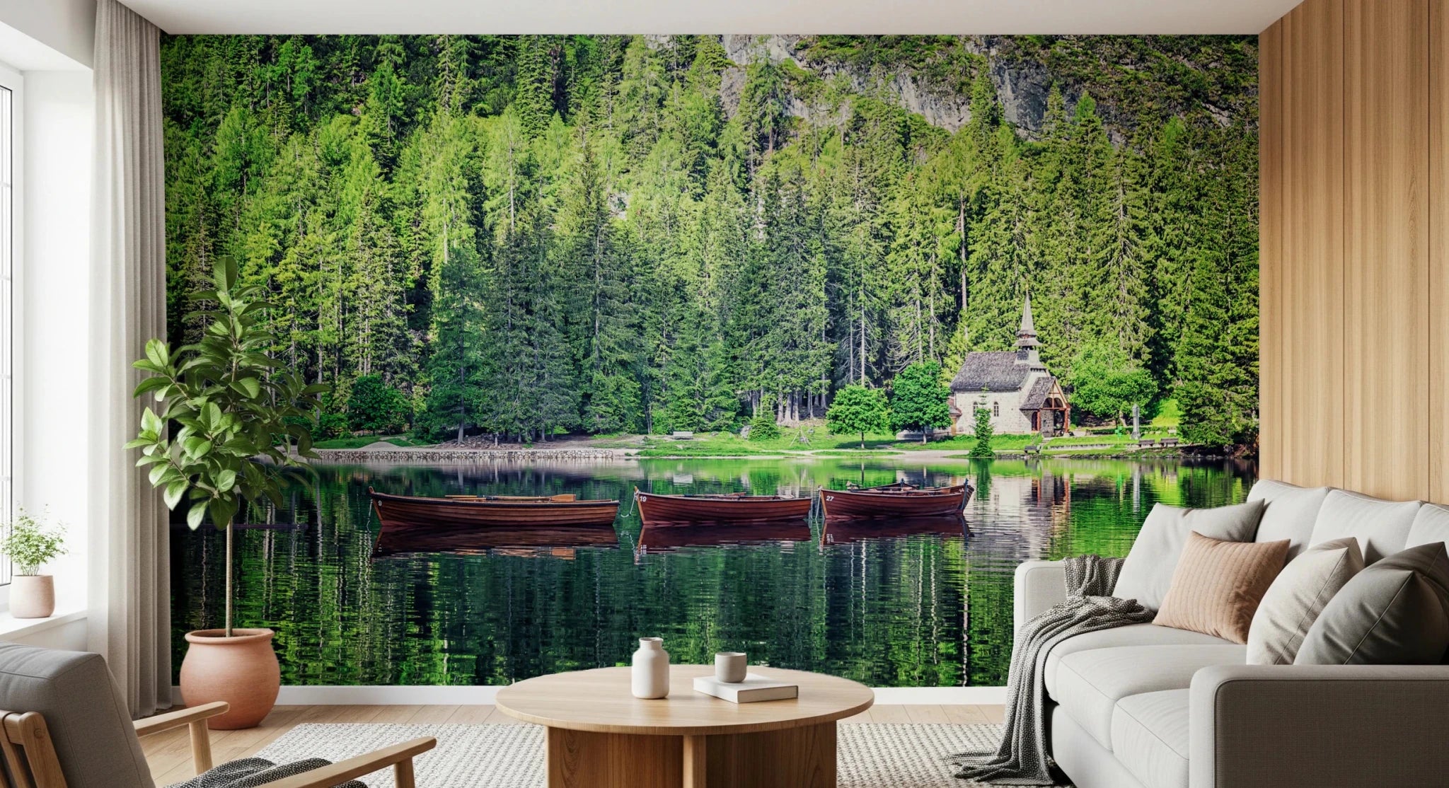 Forest Lake Retreat Wall Mural - Peaceful Nature Scenery