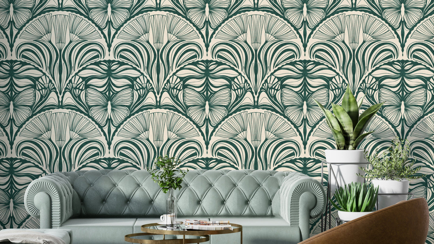 Gatsby Fan Deco Wallpaper – Emerald Art Deco Glam