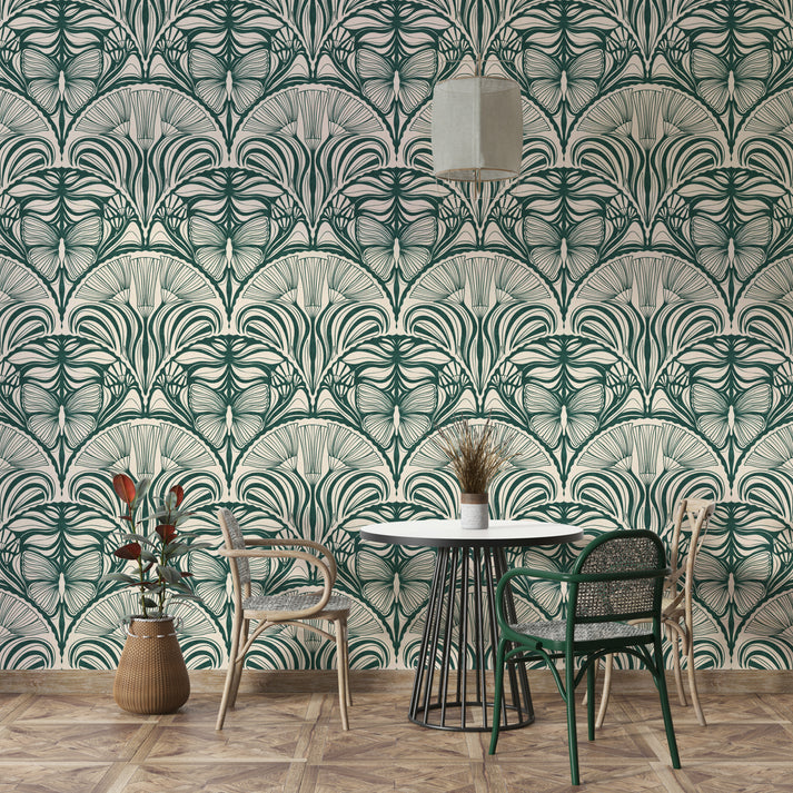 Gatsby Fan Deco Wallpaper – Emerald Art Deco Glam