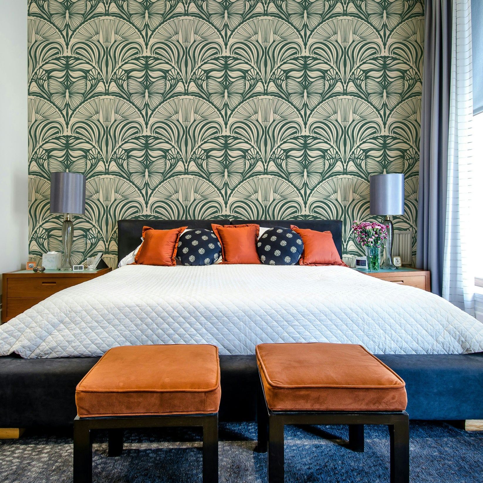 Gatsby Fan Deco Wallpaper – Emerald Art Deco Glam
