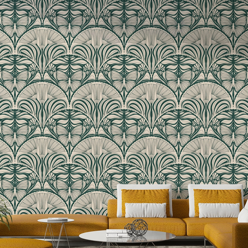 Gatsby Fan Deco Wallpaper – Emerald Art Deco Glam