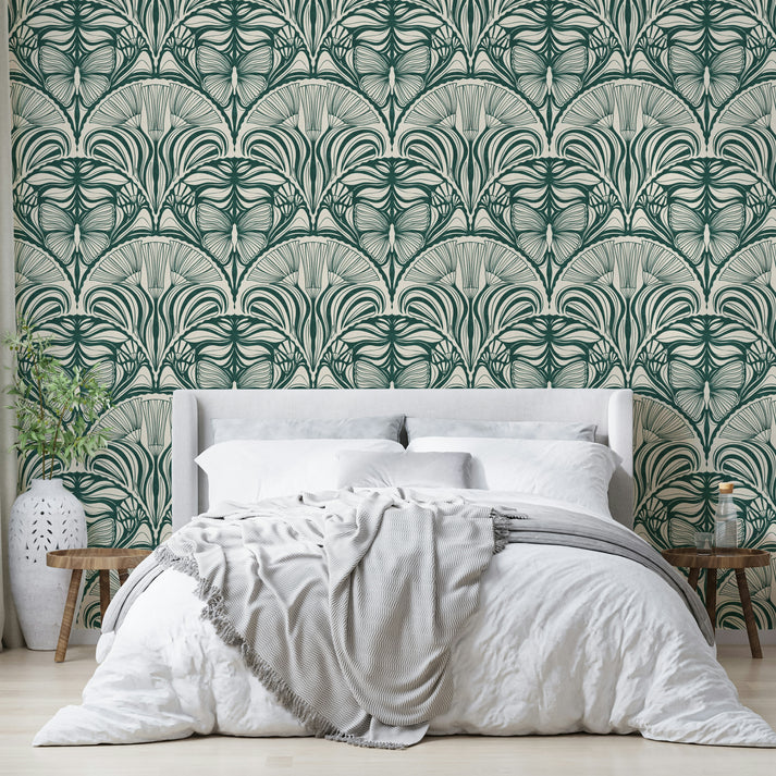 Gatsby Fan Deco Wallpaper – Emerald Art Deco Glam