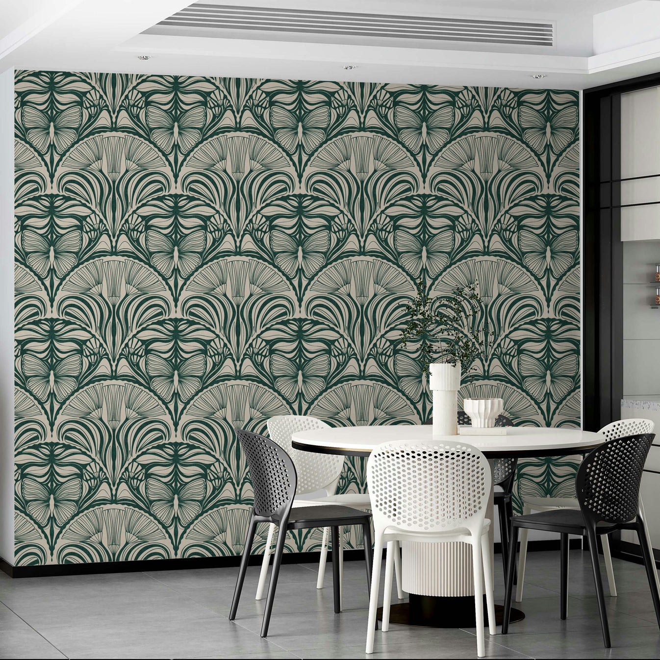 Gatsby Fan Deco Wallpaper – Emerald Art Deco Glam