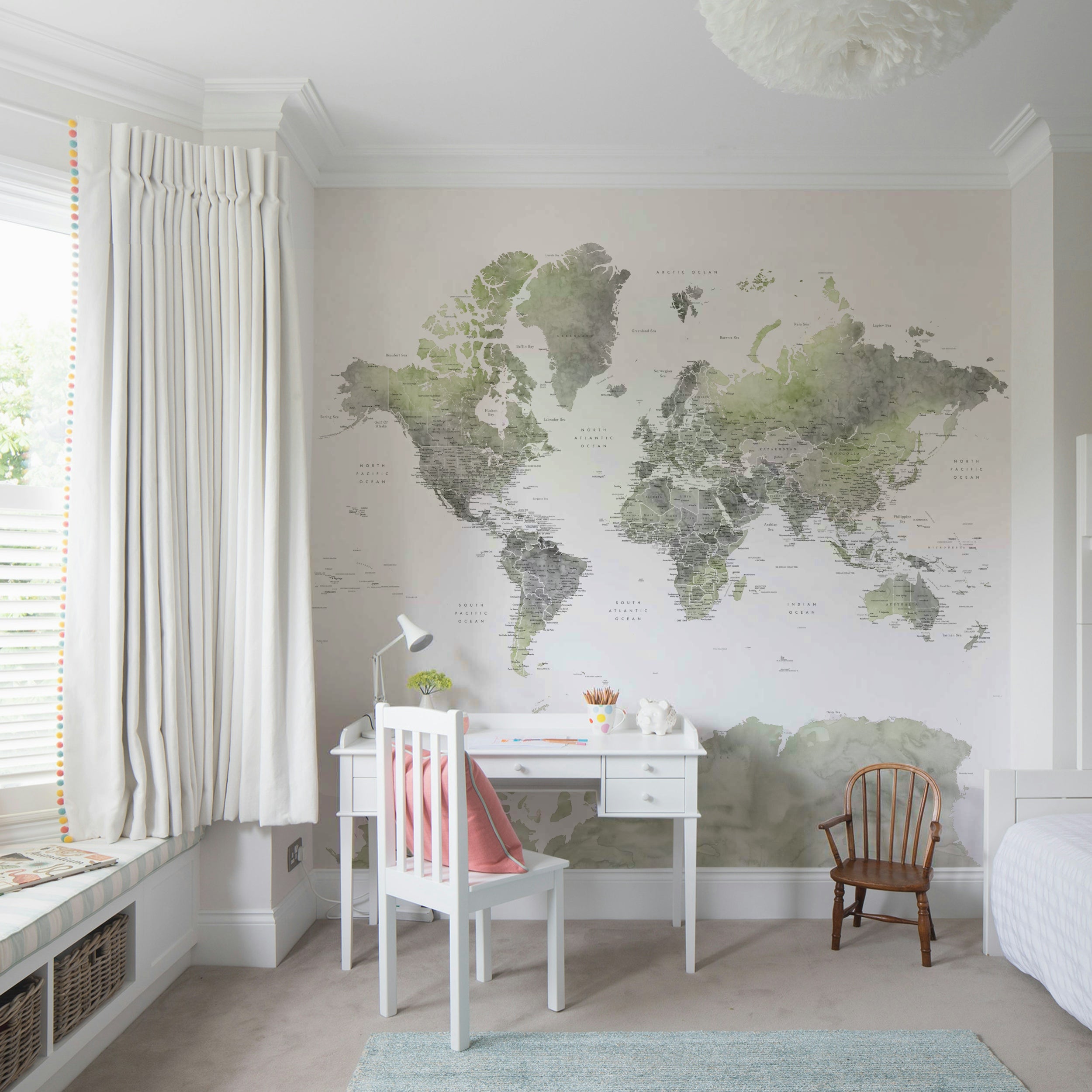 Global Greens Map Wallpaper – Watercolor World Wonder