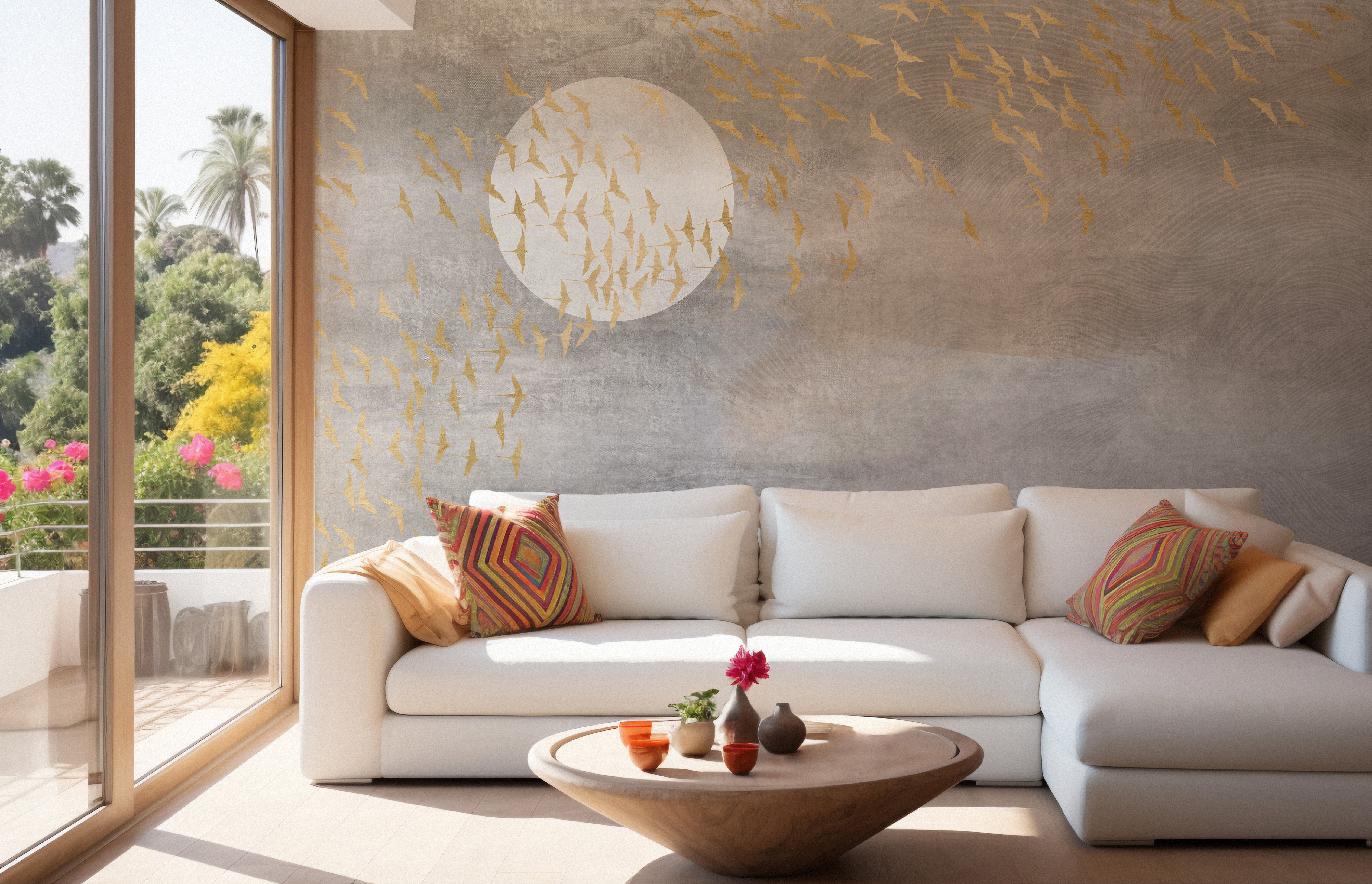 Golden Birds Flying in Sky Wallpaper Murals - Giffywalls