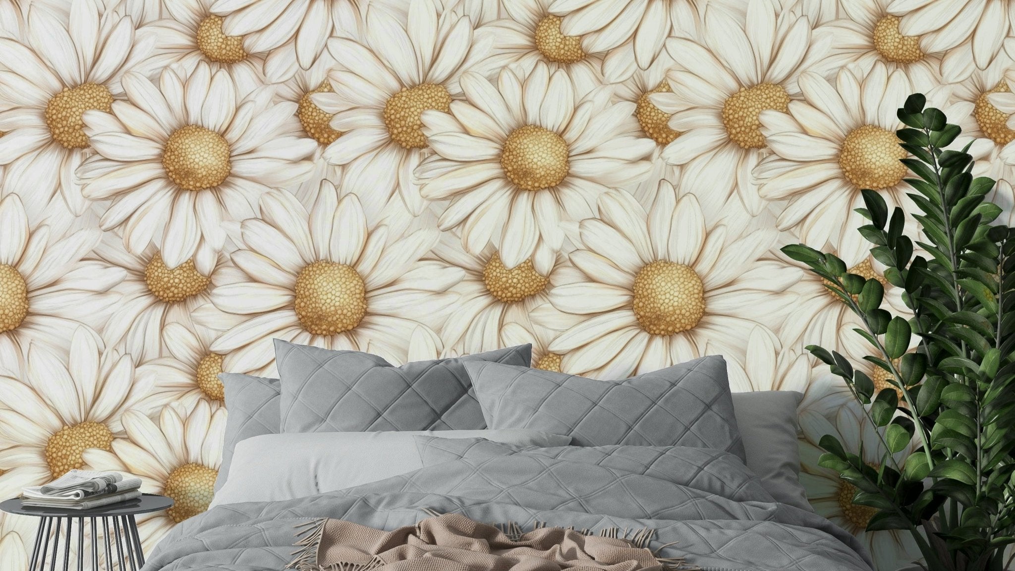 Golden Daisy Poetry Wallpaper – Elegant Floral Wall Mural