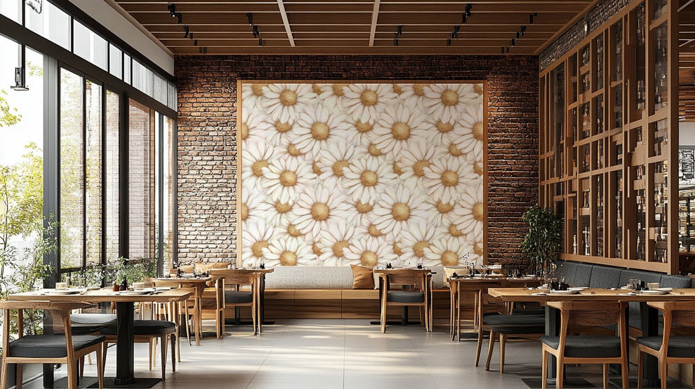 Golden Daisy Poetry Wallpaper – Elegant Floral Wall Mural
