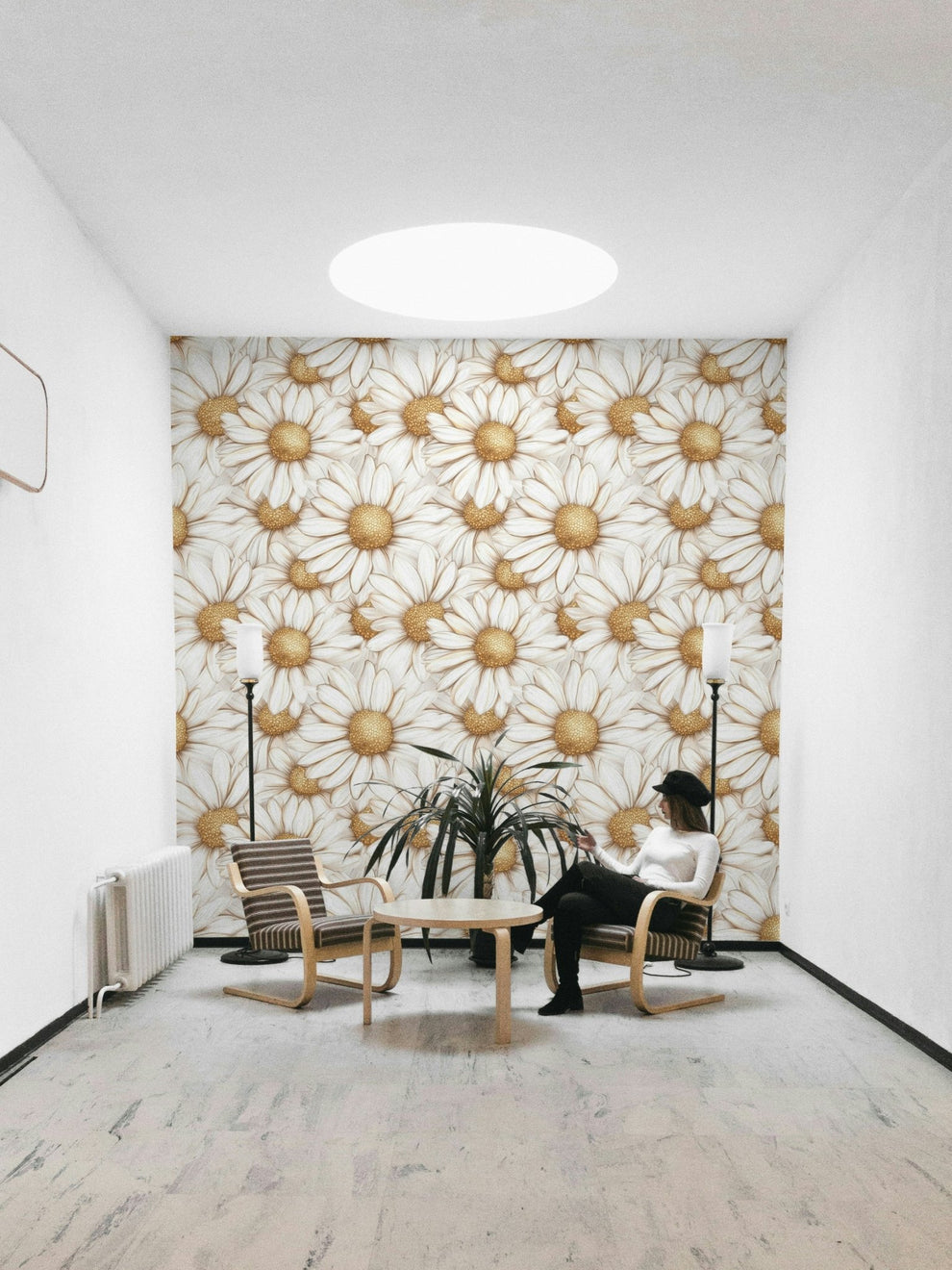 Golden Daisy Poetry Wallpaper – Elegant Floral Wall Mural