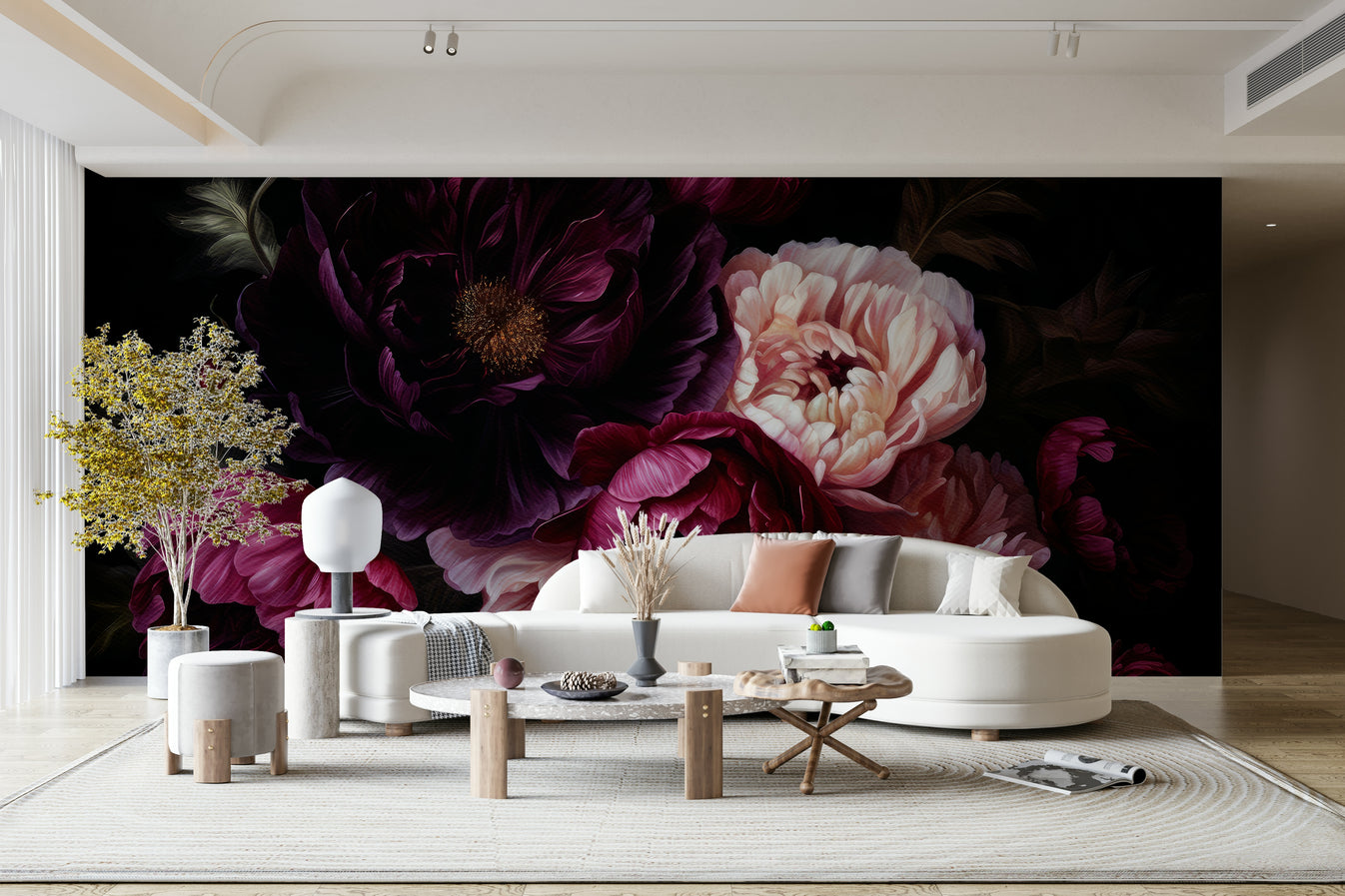 Grandmillennial Dark Peonies Gothic Wall Mural – Bold Elegance