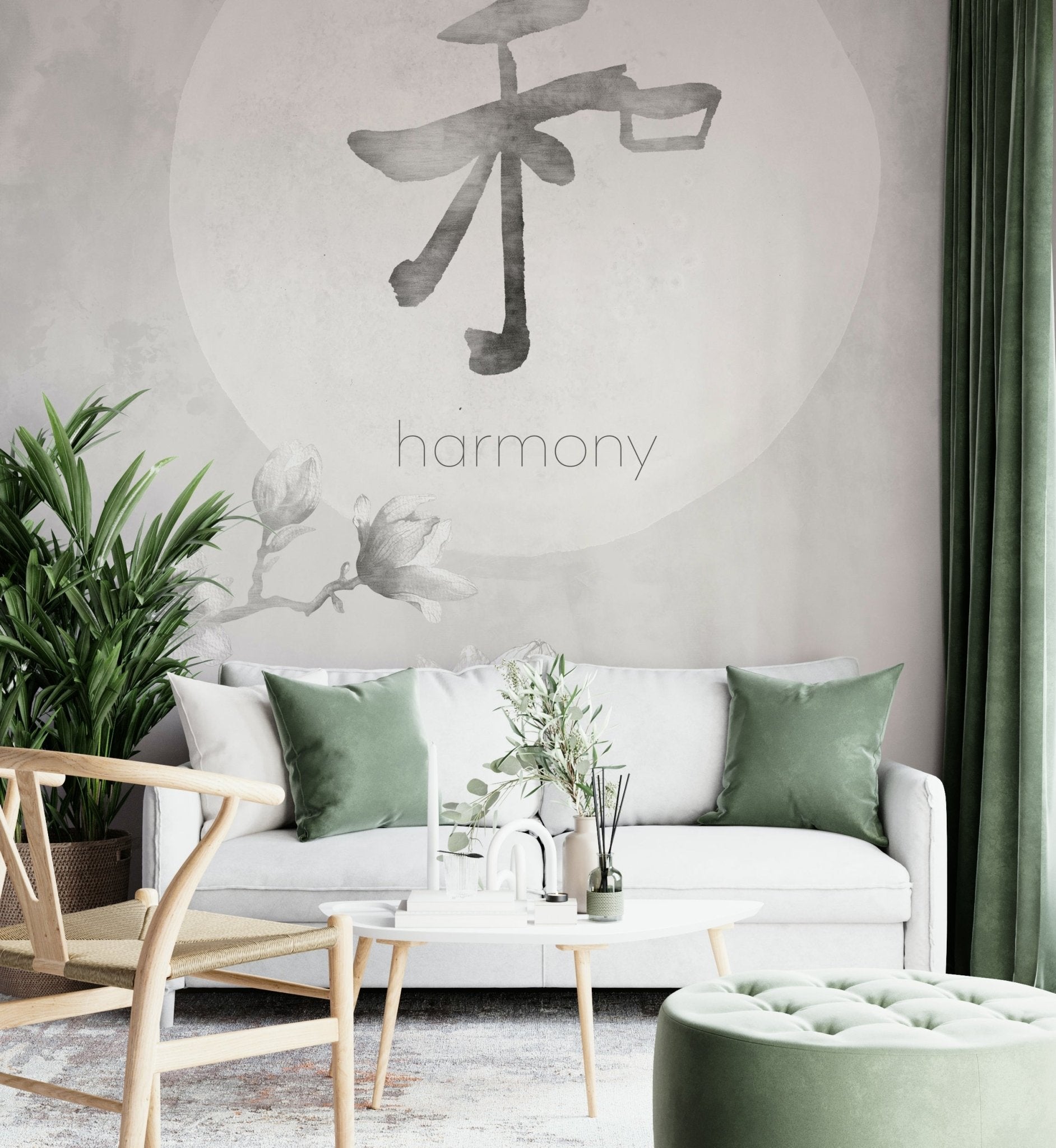Japandi Harmony Wallpaper - Japanese Magnolia Floral Mural